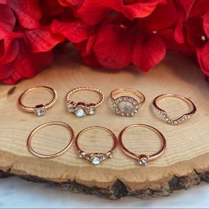 Jewelry | 7 Pcs Elegant Gold And Crystal Ring Set | Poshmark